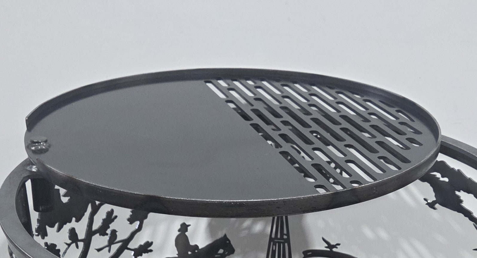 Removable, height adjustable BBQ plate for fire pits | H&S Metalcraft